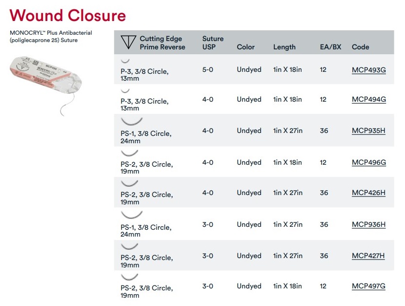 Suture Monocryl Plus Precision Point | Ethicon - Suture J & J ...